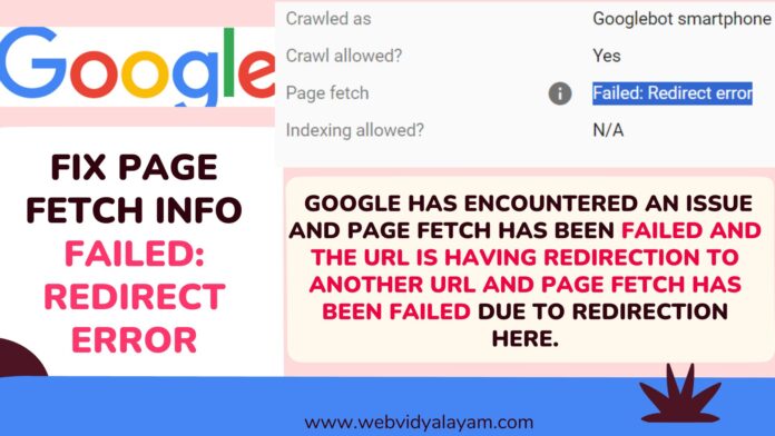 Fix Page Fetch info Failed: Redirect Error - Web Vidyalayam